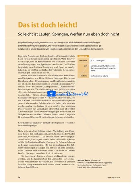 Koordinative Übungen zum Laufen Springen und Werfen meinUnterricht