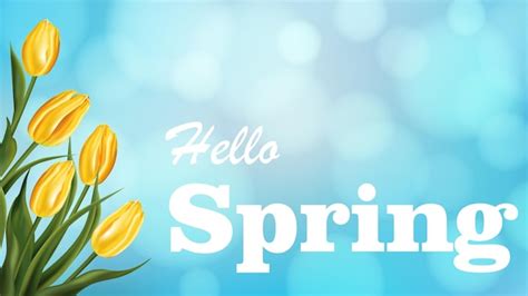 Premium Vector Hello Spring Hand Lettering With Yellow Tulip Flowers