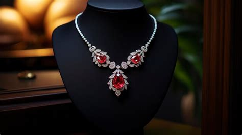Premium Ai Image A Photo Of A Woman Wearing A Lavish Ruby Pendant Necklace