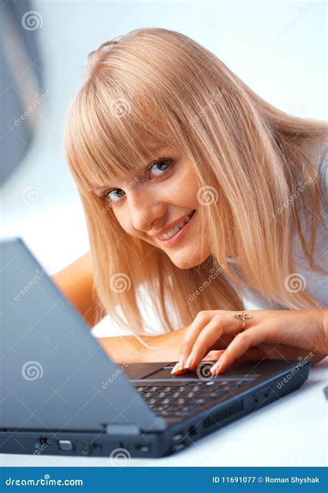 Close Up Of A Woman With Laptop Stock Image Image Of Personage Adult 11691077