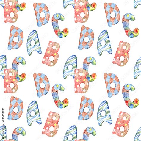 Letters Alphabet Illustration Drawing Seamless Pattern Stock