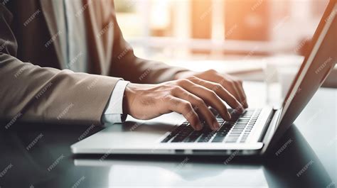 Premium Ai Image Man Hands Typing On Computer Keyboard Closeup Business Man Working On Pc In