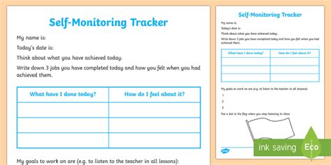 Self Monitoring Recording Template Teacher Made Twinkl Worksheets
