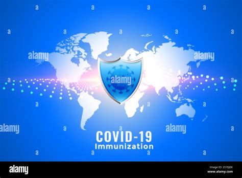 Covid 19 Coronavirus Immunization Shield With World Map Stock Vector