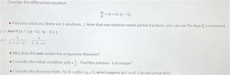 Solved Consider The Differential Equation Dtdyy1y−1
