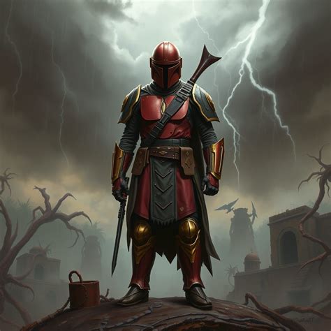Mandalorian Warrior In Neo Crusader Armor Stands A Ai Art