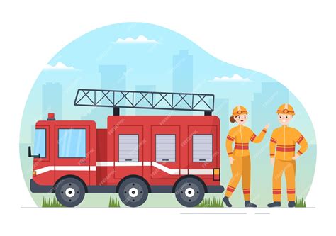 Premium Vector Fire Department With Firefighters Extinguishing House