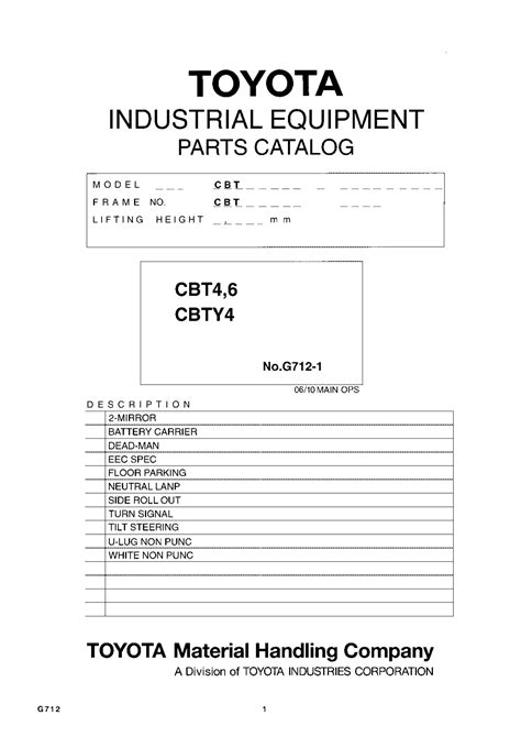 Toyota Forklift Cbt4 6 Industrial Equipment Parts Catalog Manual G712 1