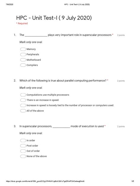 hpc unit test i 9 july 2020 mark only one oval pdf