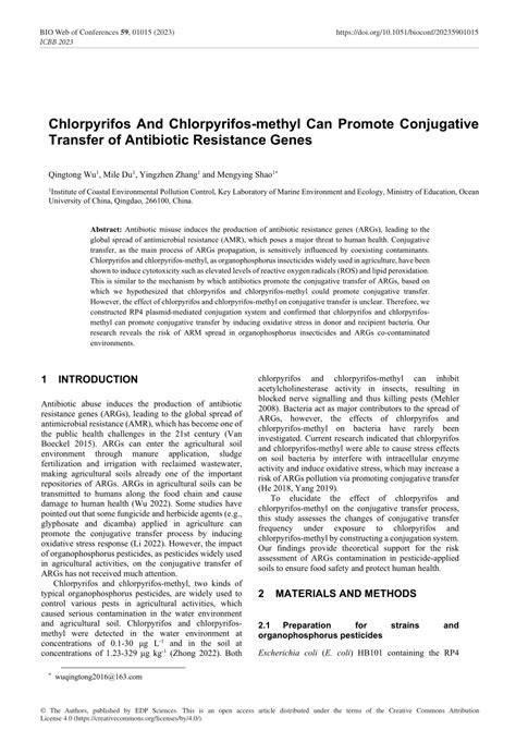 Pdf Chlorpyrifos And Chlorpyrifos Methyl Can Promote Conjugative