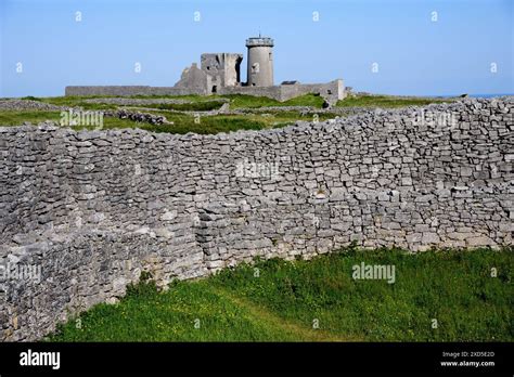 View From Stone Ring Fort Dun Eochla Ton Old Lighthouse Historical Landmark On Aran Island In