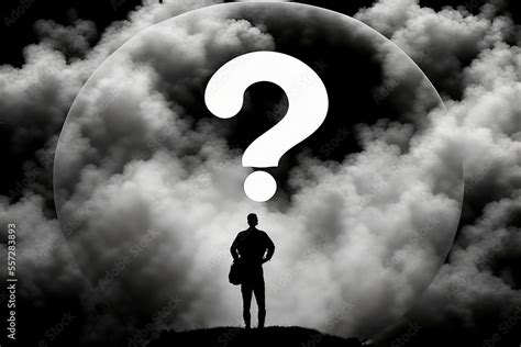 Man With Question Mark Over His Head Facing Clouds And Moon