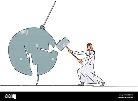 Single Continuous Line Drawing Arab Businessman Preparing To Hit Big