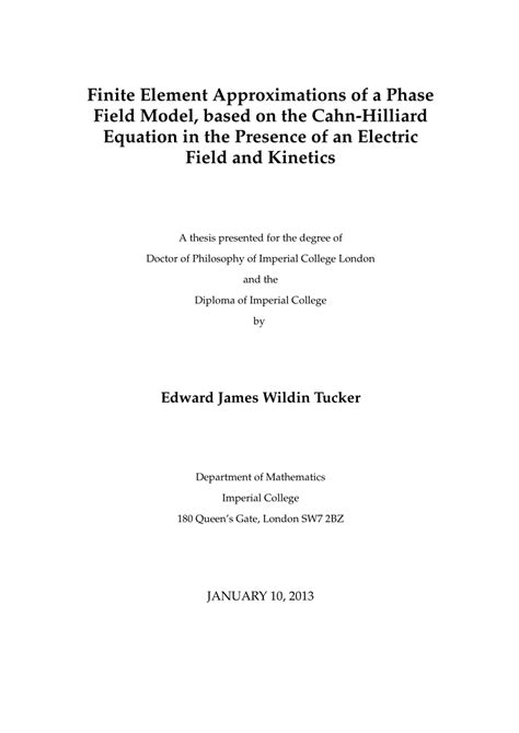 Pdf Finite Element Approximations Of A Phase Fieldmodel Based On The Cahn Hilliard Equation