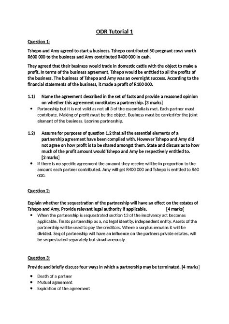 Odr Tutorials Odr Tutorial Questions And Answers 1 4 Odr Tutorial 1 Question 1 Tshepo And Amy