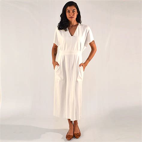 Vestido Midi Viscose Off White Lucidez Pole Modas