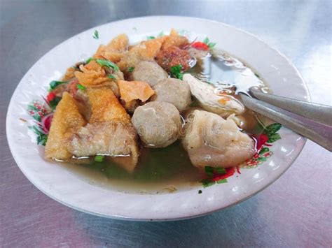 Meat Ball Soup With Indonesian Tofu Dumplings And Noodles Called Baso
