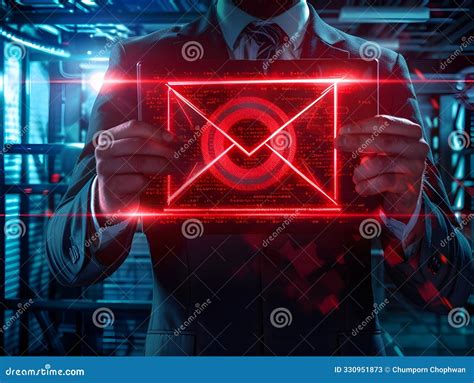 Corporate Executive Reviewing Digital Interface With Email Security Warning Notifications Stock