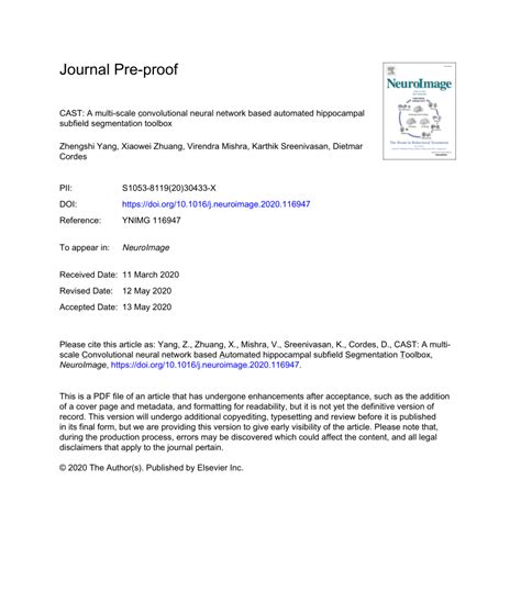 Pdf Cast A Multi Scale Convolutional Neural Network Based Automated Hippocampal Subfield