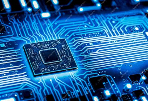 neon blue visualization of circuit board cpu processor starting