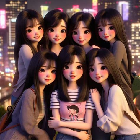 Girls Friends Group Photo Cartoon
