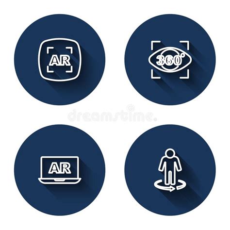 Set Line Augmented Reality AR Degree View And D Modeling With Long Shadow Blue Circle