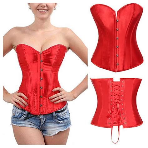 Korzet V Videzu Satena Overbust Rdeč Lolita Erotic Shop Sex Shop