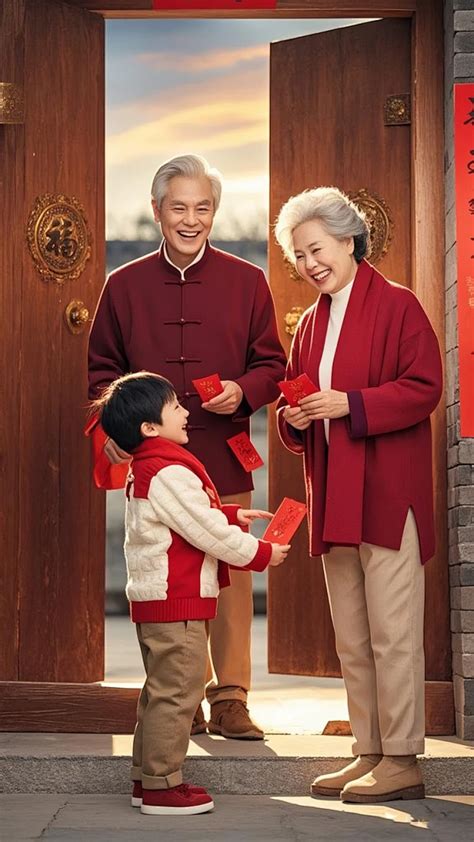 大年初一小朋友给长辈拜年特写摄影图 花瓣网