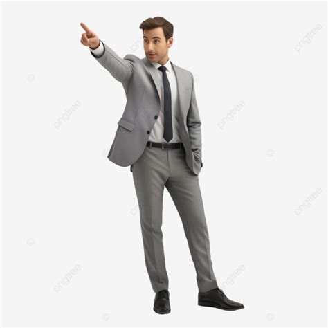 아래를 가리키는 3d 사업가 회색 조끼 양복을 입은 사업가가 아래를 가리키는 3d 그림 실업가 확대 초상화 Png 일러스트