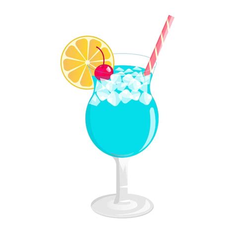Premium Vector Blue Lagoon Coctail With Orange And Cherry Classic