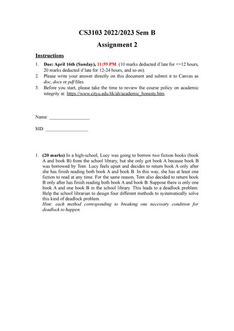 Assignment Question Sem B CS Sem B Assignment Instructions Due April