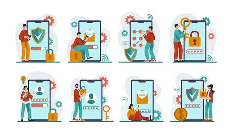 Premium Vector People With Huge Smartphones Access Data Secure Vpn Safety Web Password Private