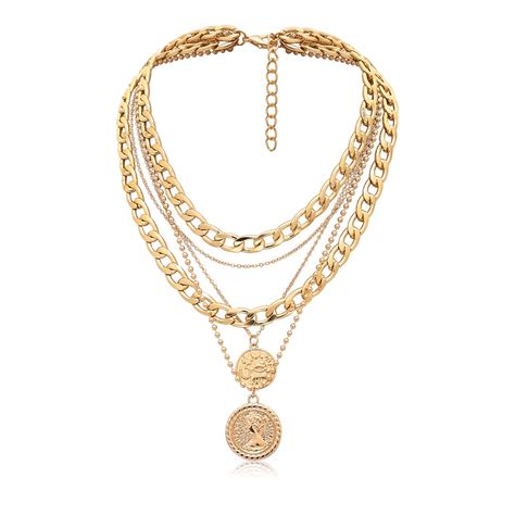 Multi Layer Cuban Choker Portrait Vintage Coin Pendant Necklace Muduh