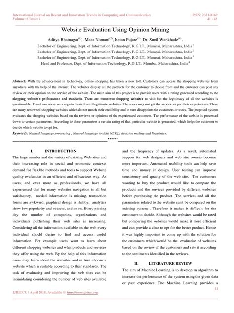 Website Evaluation Using Opinion Mining Pdf Websites Machine Learning