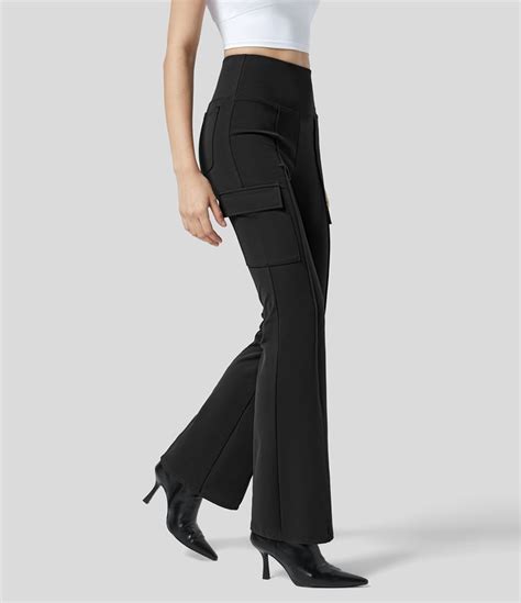 Womens High Waisted Multiple Pockets Slight Flare Casual Cargo Pants