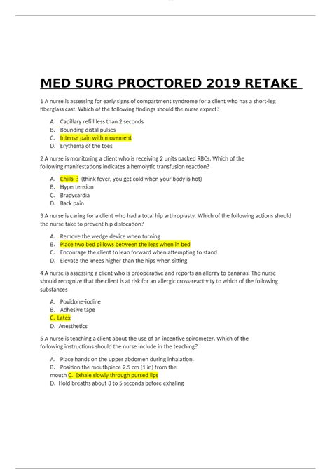 Ati Rn Medical Surgical Proctored Exam 2019 Retake Correct Questions