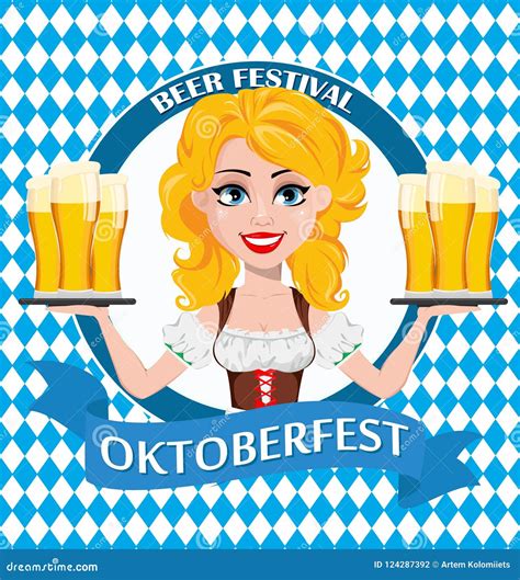 Oktoberfest Beer Festival Redhead Girl Stock Vector Illustration Of