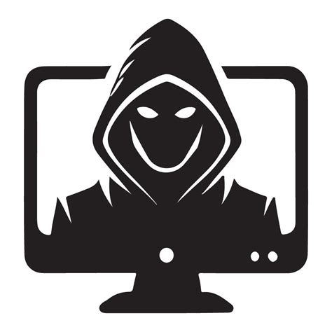 Smiling Evil Hacker Silhouette Peeking From A Computer Screen 55566393