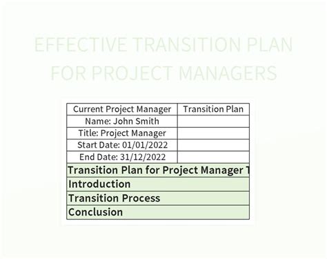 Free Effective Transition Plan Templates For Google Sheets And Microsoft Excel Slidesdocs