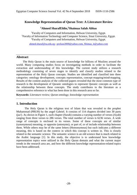 Pdf Knowledge Representation Of Quran Text A Literature Archive Volume42