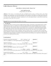Lab Harmonic Motion Pdf LAB HARMONIC MOTION Ashton Haynes Christian Jeardoe Thomas Nutt