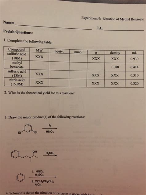 Solved Experiment 9 Nitration Of Methyl Benzoate Name
