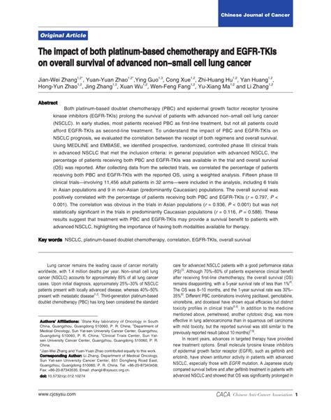 Pdf The Impact Of Both Platinum Based Chemotherapy And Egfr Tkis On