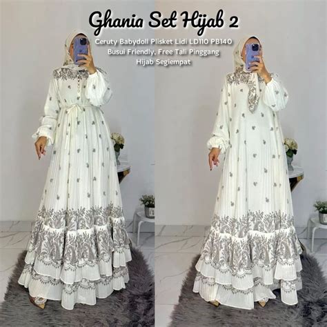 Jual Ghania Ghina Maxy Dress Gamis Set Hijab Plisket Lidi Ada Jumbo