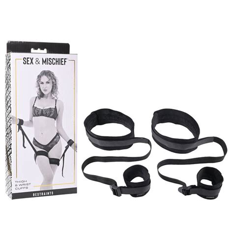Sex And Mischief Thigh And Wrist Cuffs Black Restraints