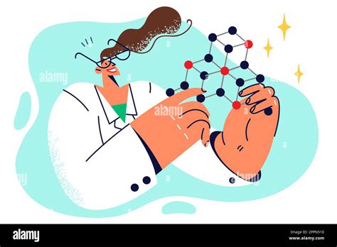 Model Of Molecular Structure In Hands Of Woman Scientist Engaged In