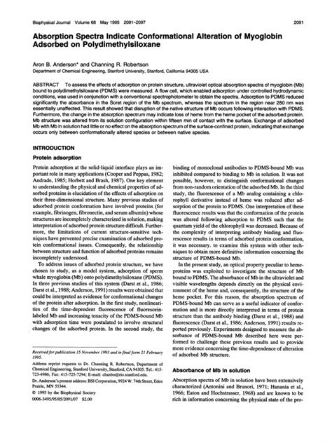 Absorption Spectra Indicate Conformational Alteration Of Myoglobin