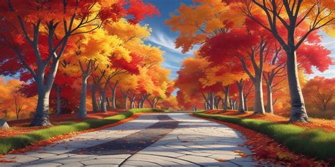 구불구불한 길을 따라 늘어선 생기 넘치는 붉은 색과 오렌지색 나무가 있는 가을 공원 풍경 가을 공원 붉은 색과 오렌지색 나무 구불구불한 길 배경 일러스트 및 사진 무료