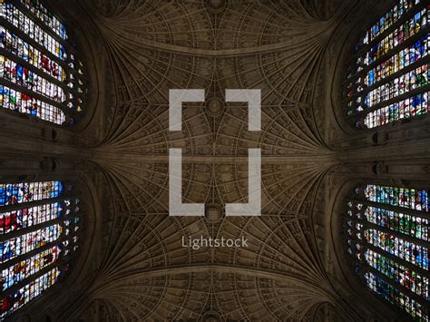 Stained Glass Windows And Cathedral Ceiling — Photo — Lightstock