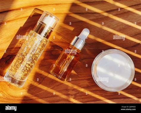 Skincare Spa And Body Care Cosmetic Products On Wooden Background